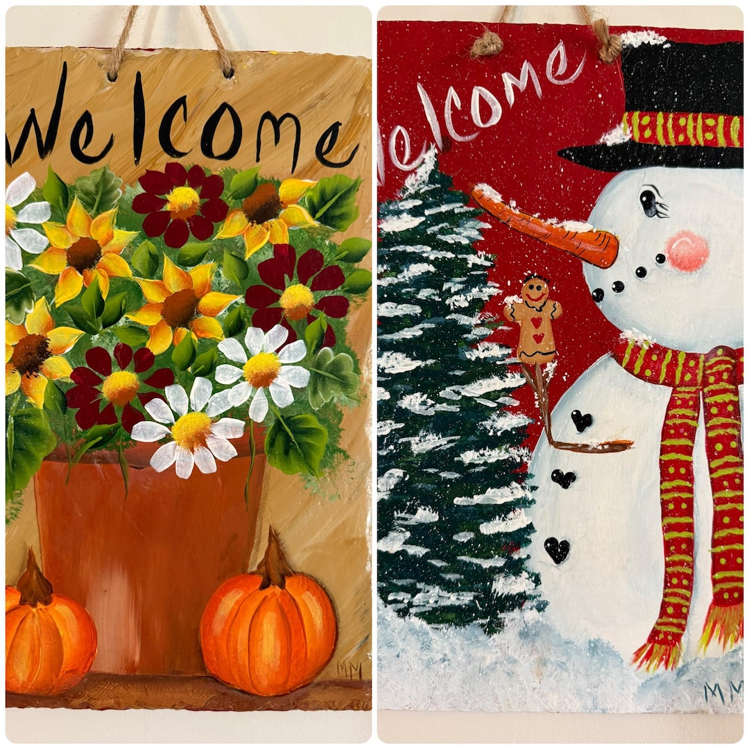 Hand Painted Double Sided Welcome Slate Sign: Fall & Winter Decor - Etsy
