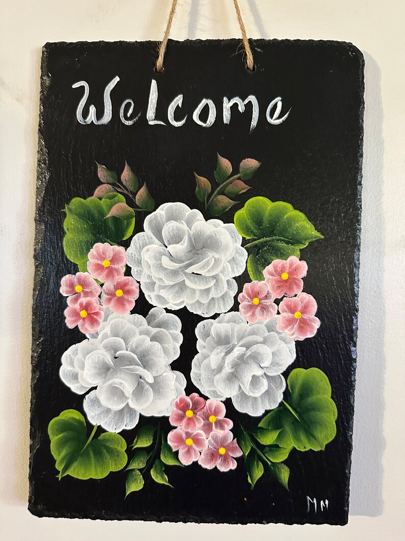 Reversible Hand Painted Slate. Welcome Slate Sign, Autumn Porch Decor ...