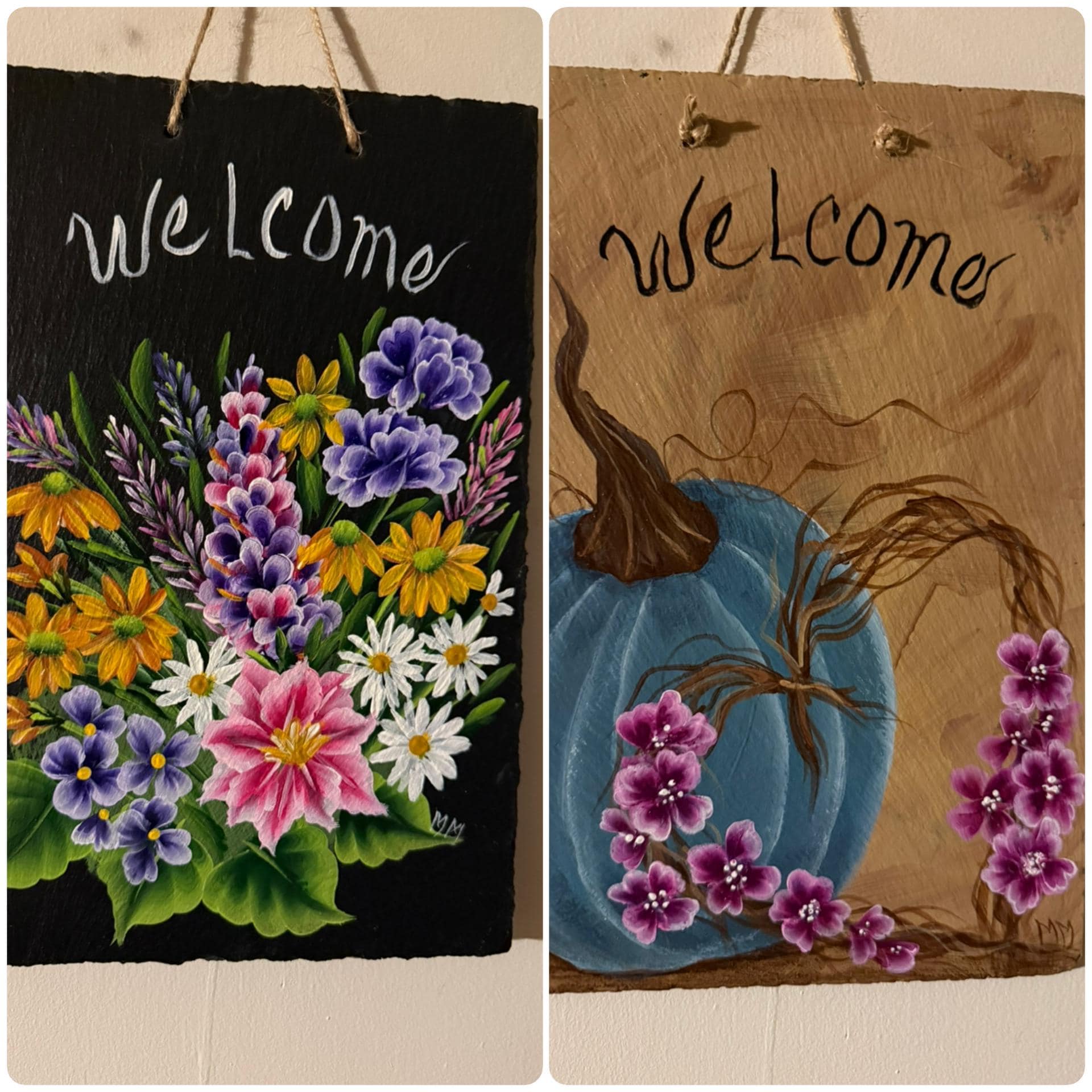 Wildflowers and Pumpkin Hand Painted Front Door, Porch Welcome Slate ...
