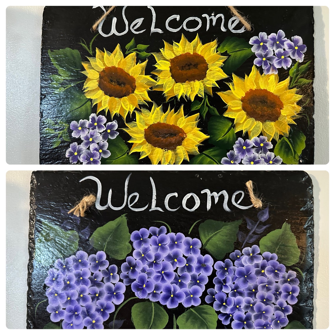 Double Sided Hand Painted Floral Welcome Slate. Sunflowers - Etsy