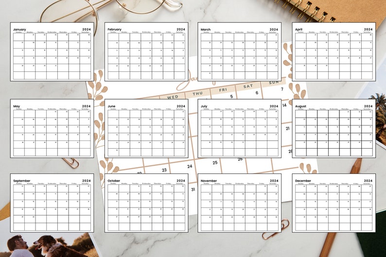 2024 Printable Calendar A4 Letter A3 Ledger Monday & - Etsy