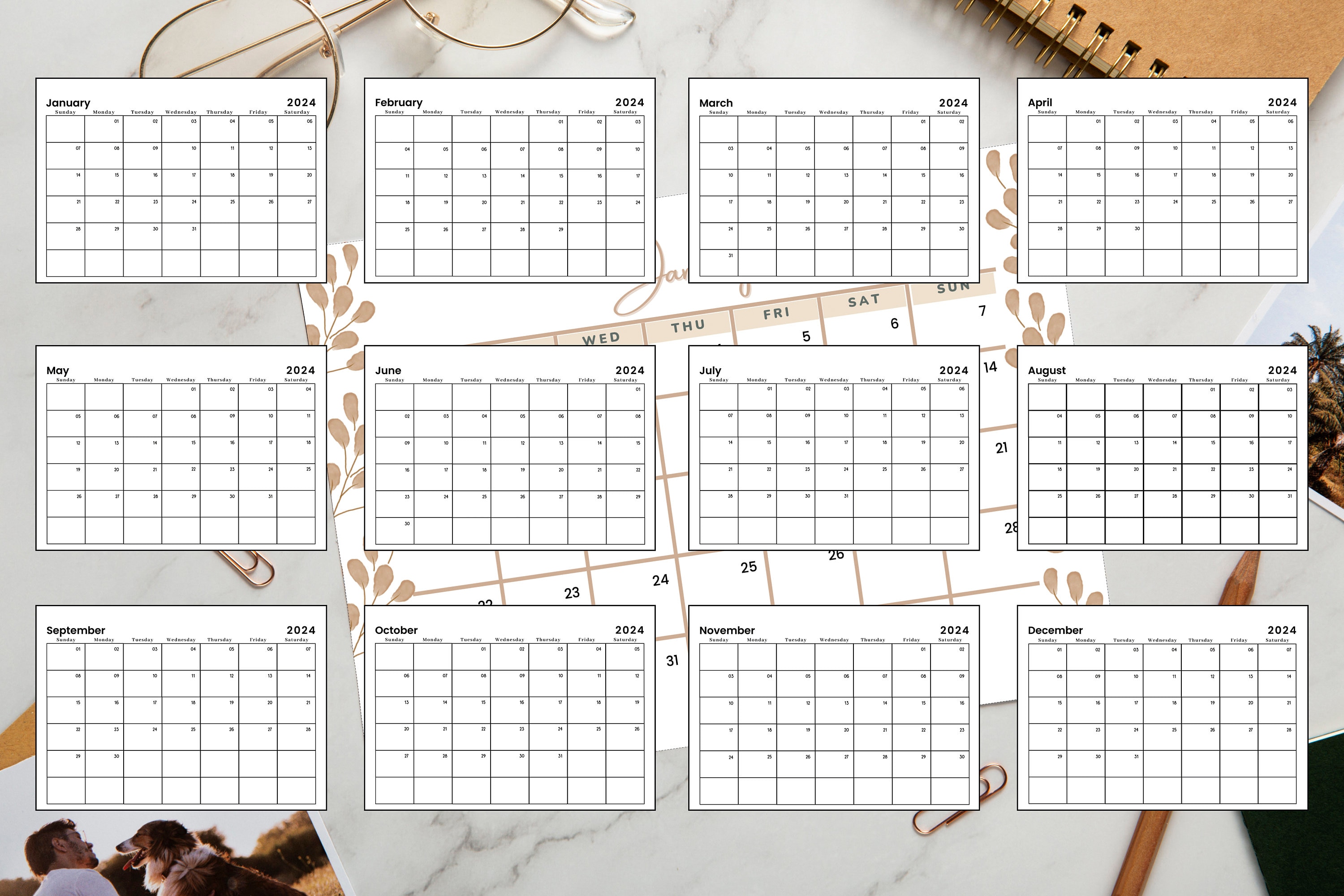 2024 Printable Calendar A4 Letter A3 Ledger Monday & - Etsy