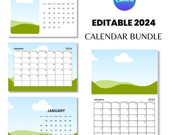 2024 Fully Editable Calendar Canva Template Frame Bundle | Instant ...