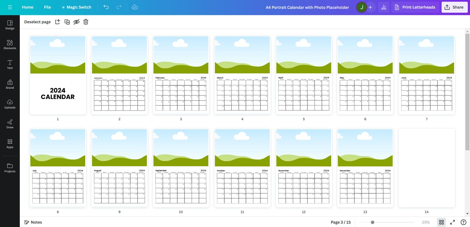 2024 Fully Editable Calendar Canva Template Frame Bundle | Instant ...