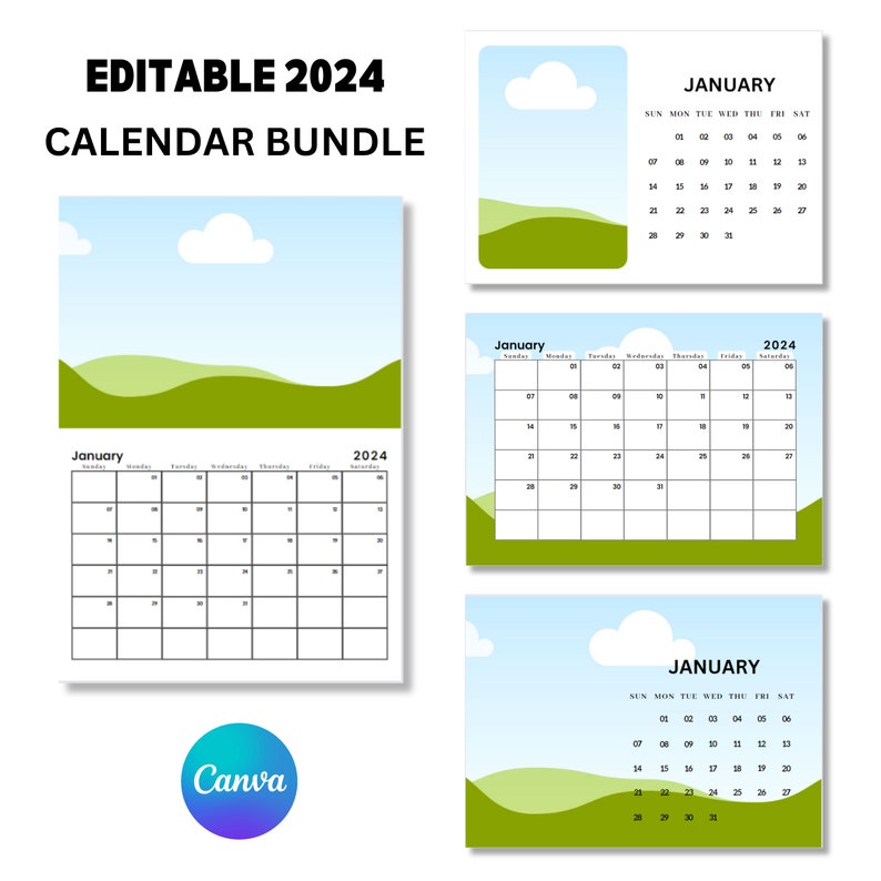 2024 Fully Editable Calendar Canva Template Frame Bundle | Instant ...