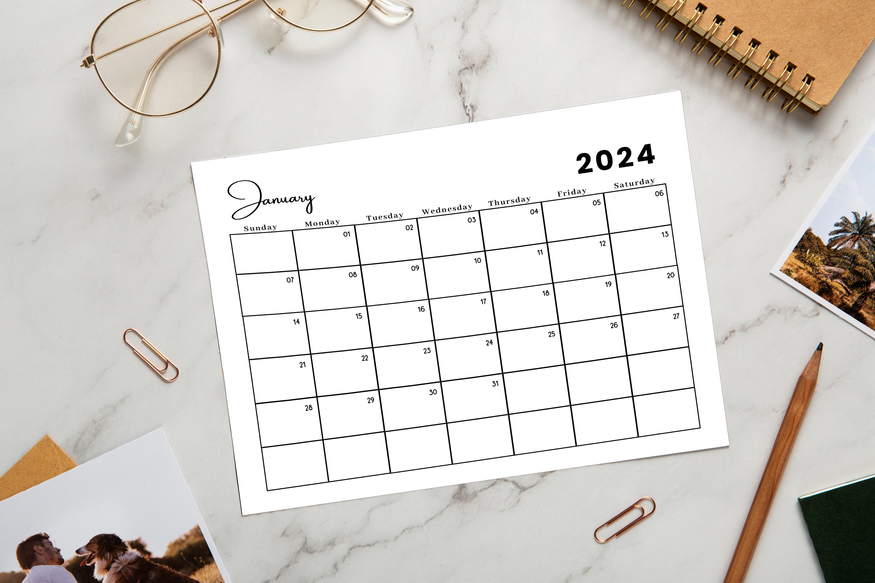 2024 Printable Calendar A4 Letter A3 Ledger Monday & - Etsy