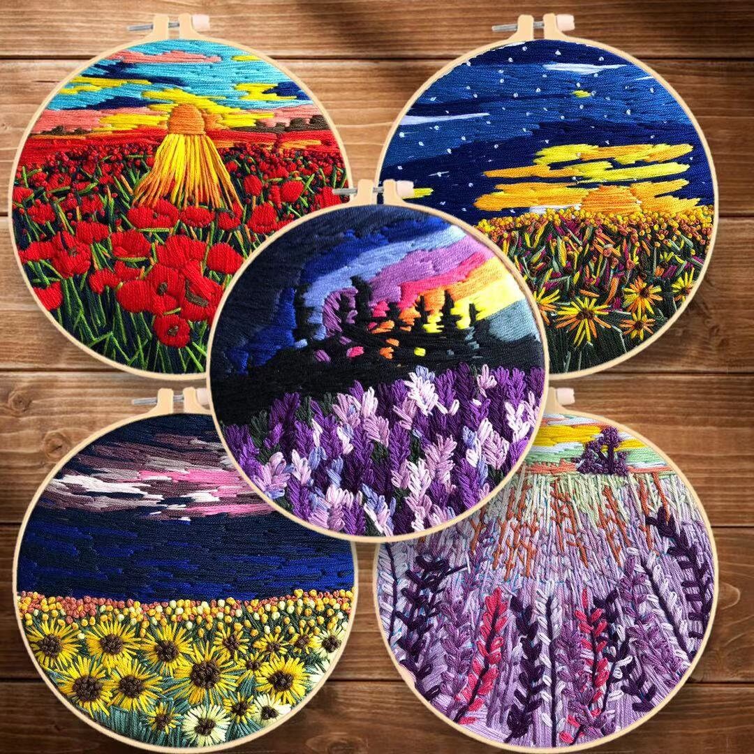 Landscape Embroidery Kit Beginner Hand Embroidery Cross Stitch Fabric ...
