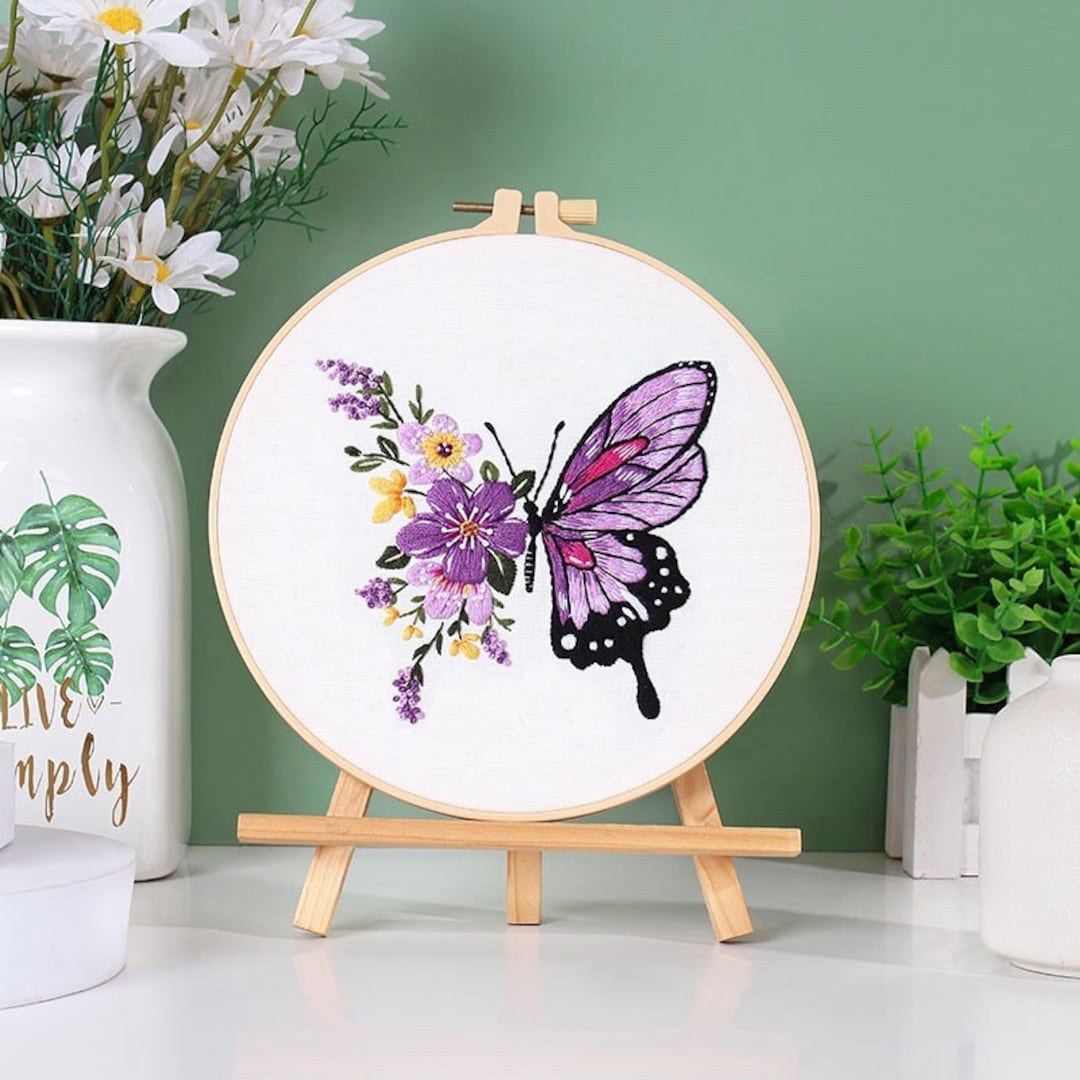 Butterfly Embroidery Kit Beginner Hand Embroidery Cross Stitch Fabric ...