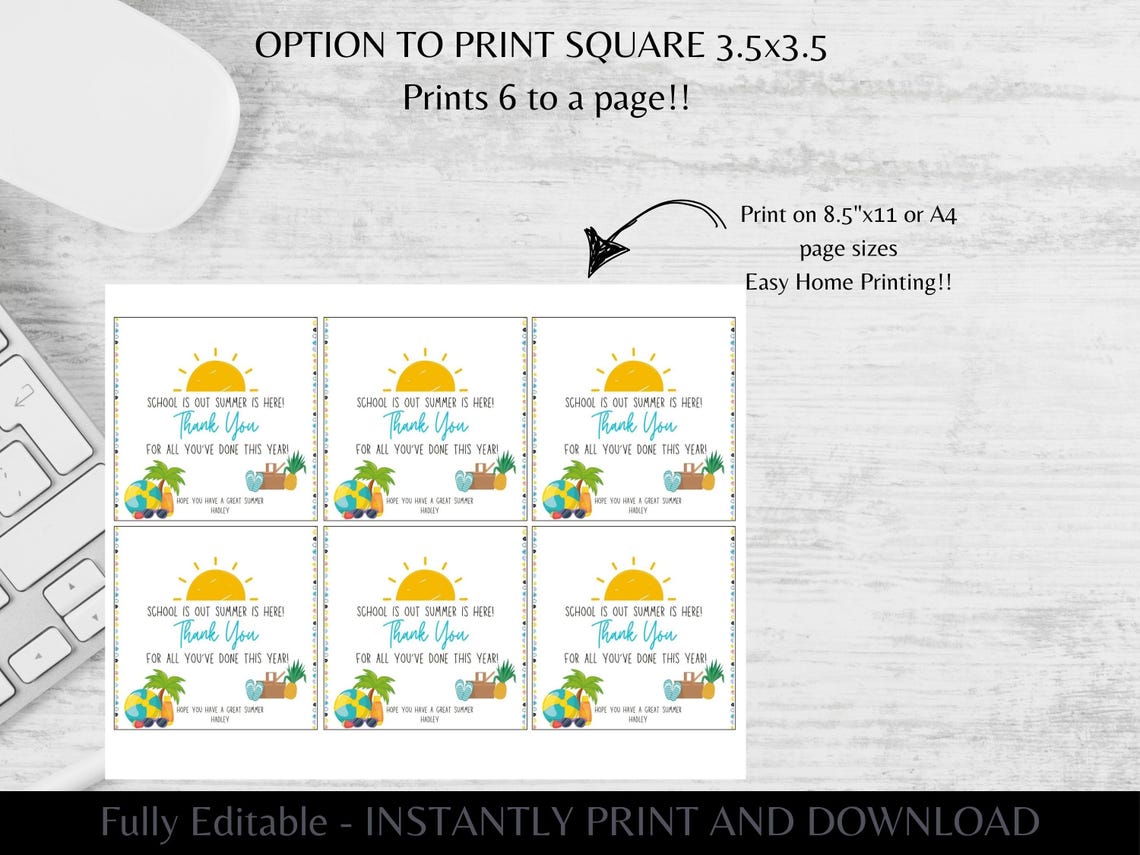 Teacher Gift Printable Gift Tag, End of School Year Teacher Gift Tag ...