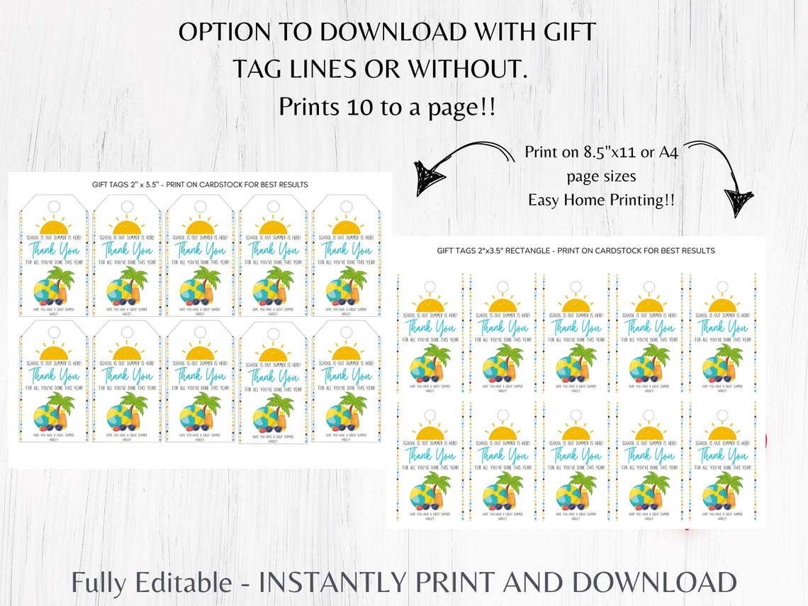 Teacher Gift Printable Gift Tag, End of School Year Teacher Gift Tag ...