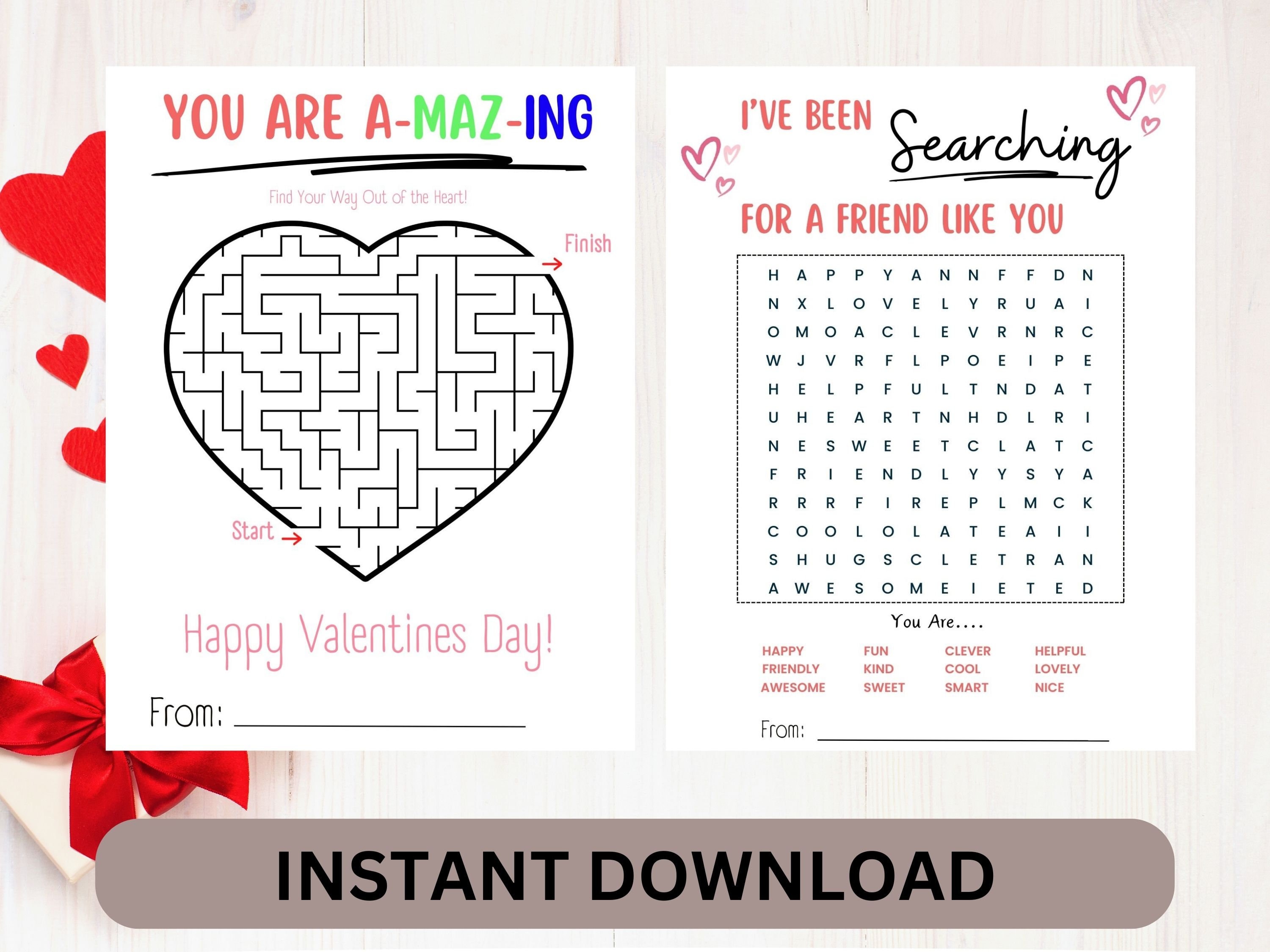 Word Search Valentine Day Printable, Maze Valentine Day Printable ...