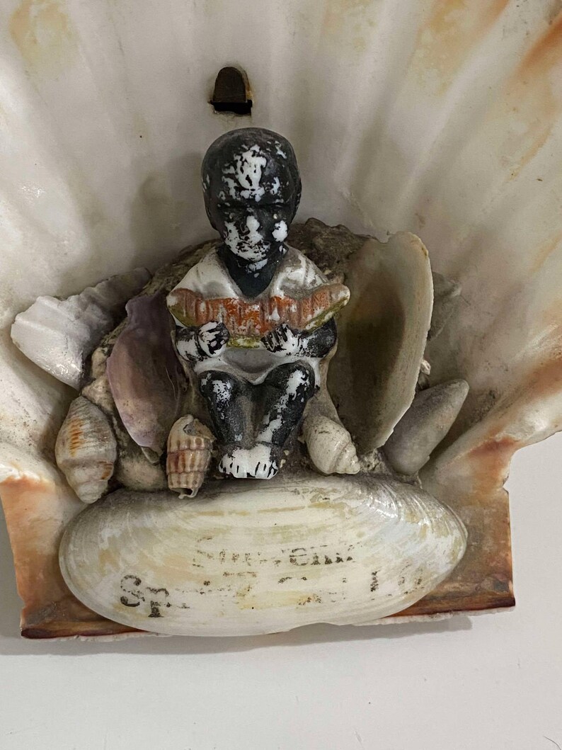 Antique RARE Seashell Diorama Beach Souvenir With Small Black Boy ...