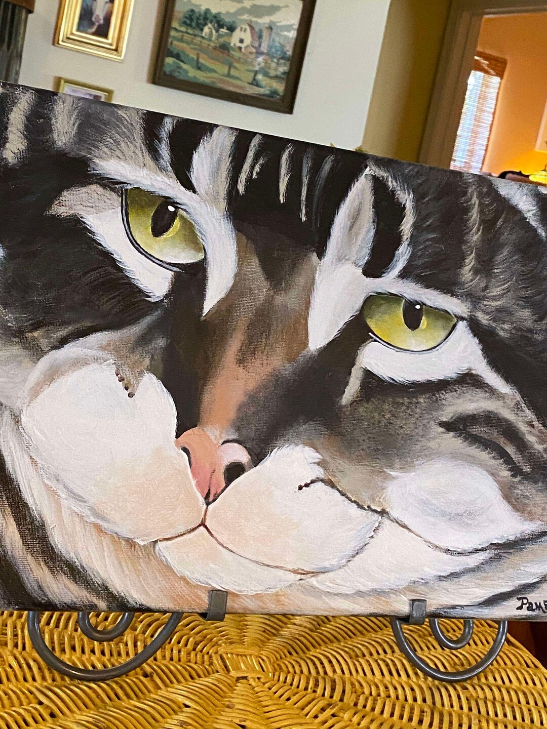 Beautiful Tabby Cat Painting on Canvas Signed PAME - 16"x 12" - Etsy