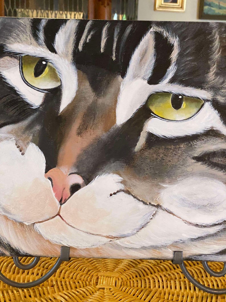 Beautiful Tabby Cat Painting on Canvas Signed PAME - 16"x 12" - Etsy