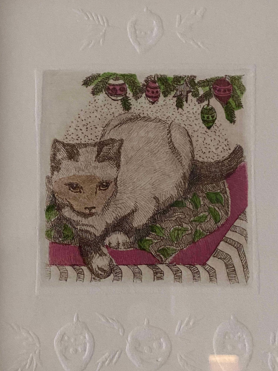 Siamese Cat Christmas Etching: Signed & Numbered, Framed Art - Etsy