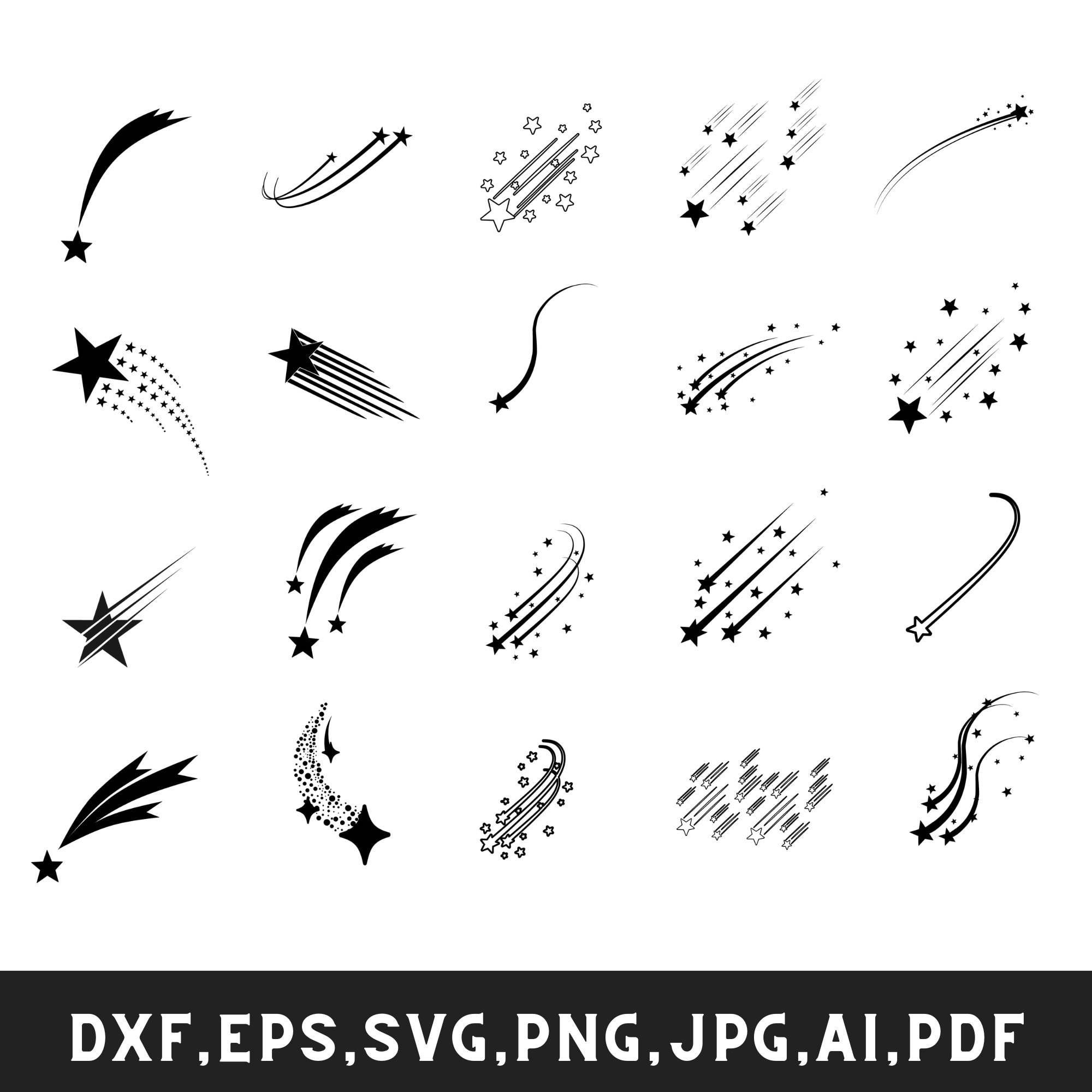Shooting Star Svg Bundle, Shooting Stars Clipart, Falling Stars Svg ...