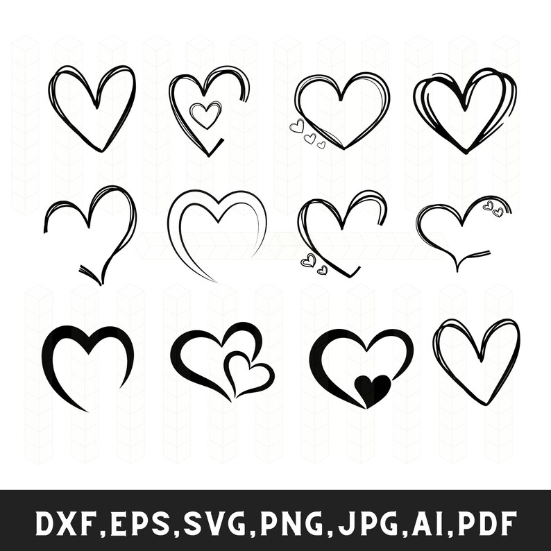 Heart Outline Svg Bundle, Doodle Heart Svg, Heart Silhouette, Drawn Heart Svg, Cut Files - Etsy
