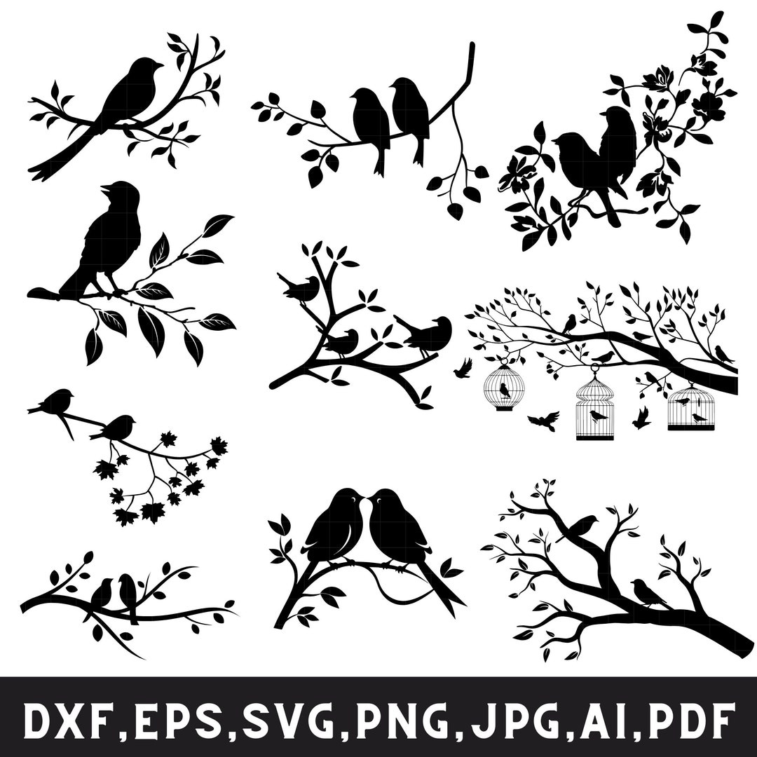 Birds on Branches Svg, Birds Svg, Birds on Tree Svg, Flock of Birds Svg ...