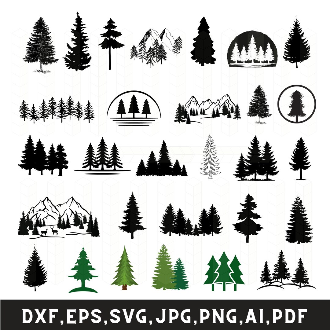 Pine Tree Silhouette Svg Bundle, Forest Svg Bundle, Landscape Svg ...