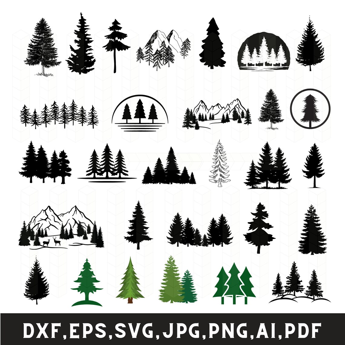 Pine Tree Silhouette Svg Bundle, Forest Svg Bundle, Landscape Svg ...