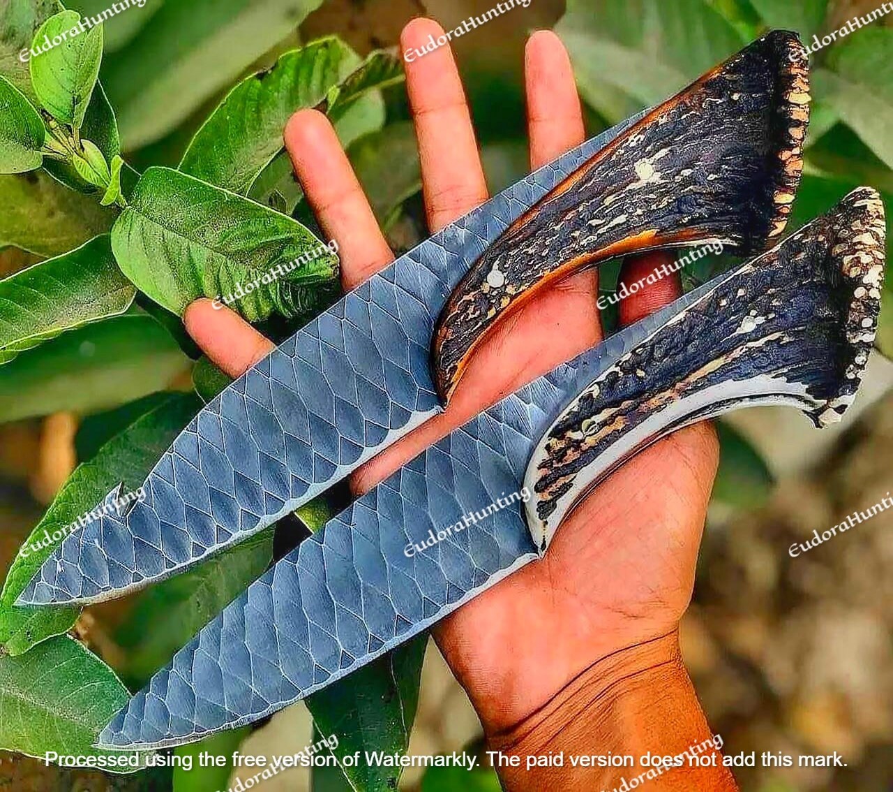 Handmade Crown Stag Handle Knife, Custom Handmade D2 Steel Hand Forged ...