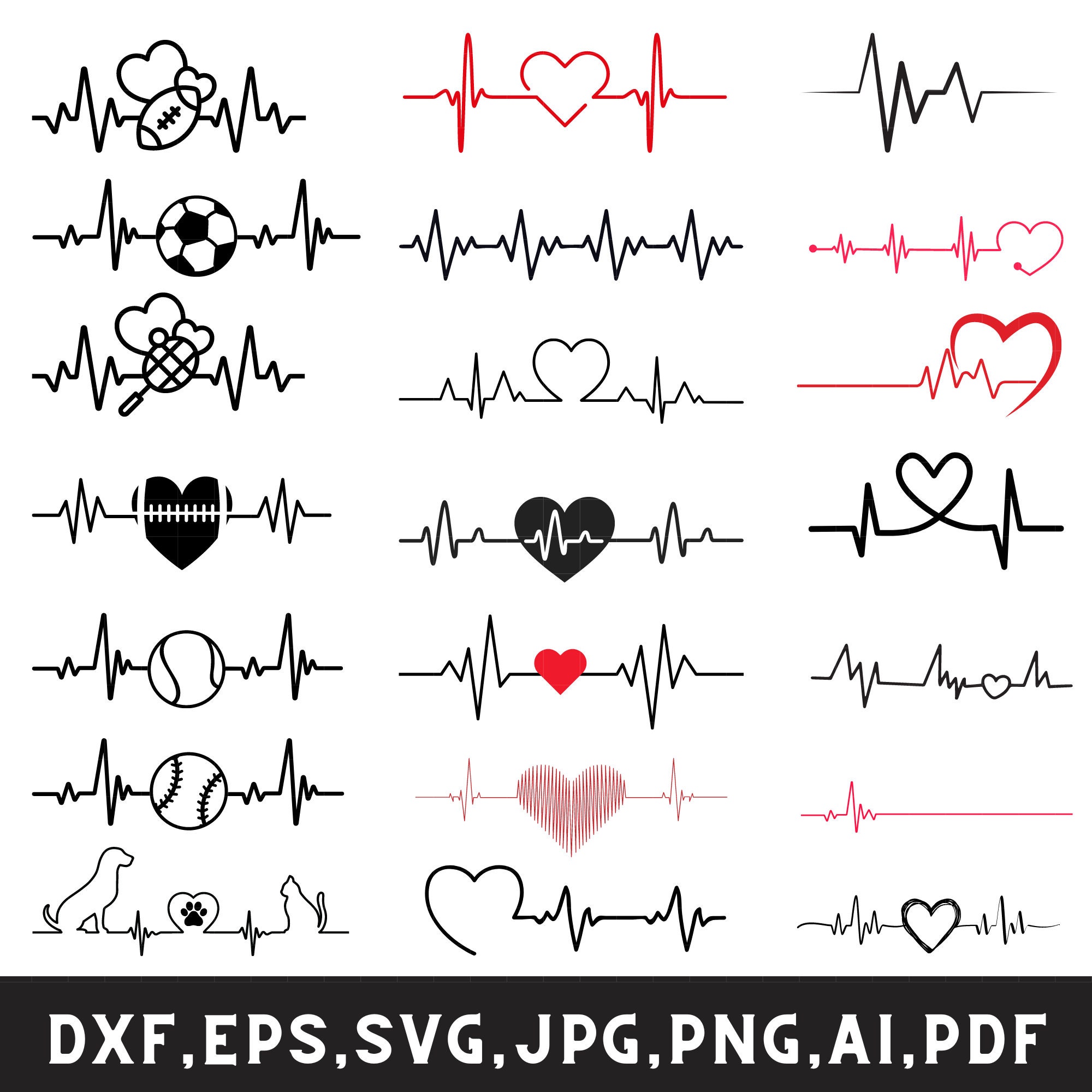 Heartbeat Svg Bundle, Heartbeat Clipart, Heartbeat Line Svg, Heartbeat ...