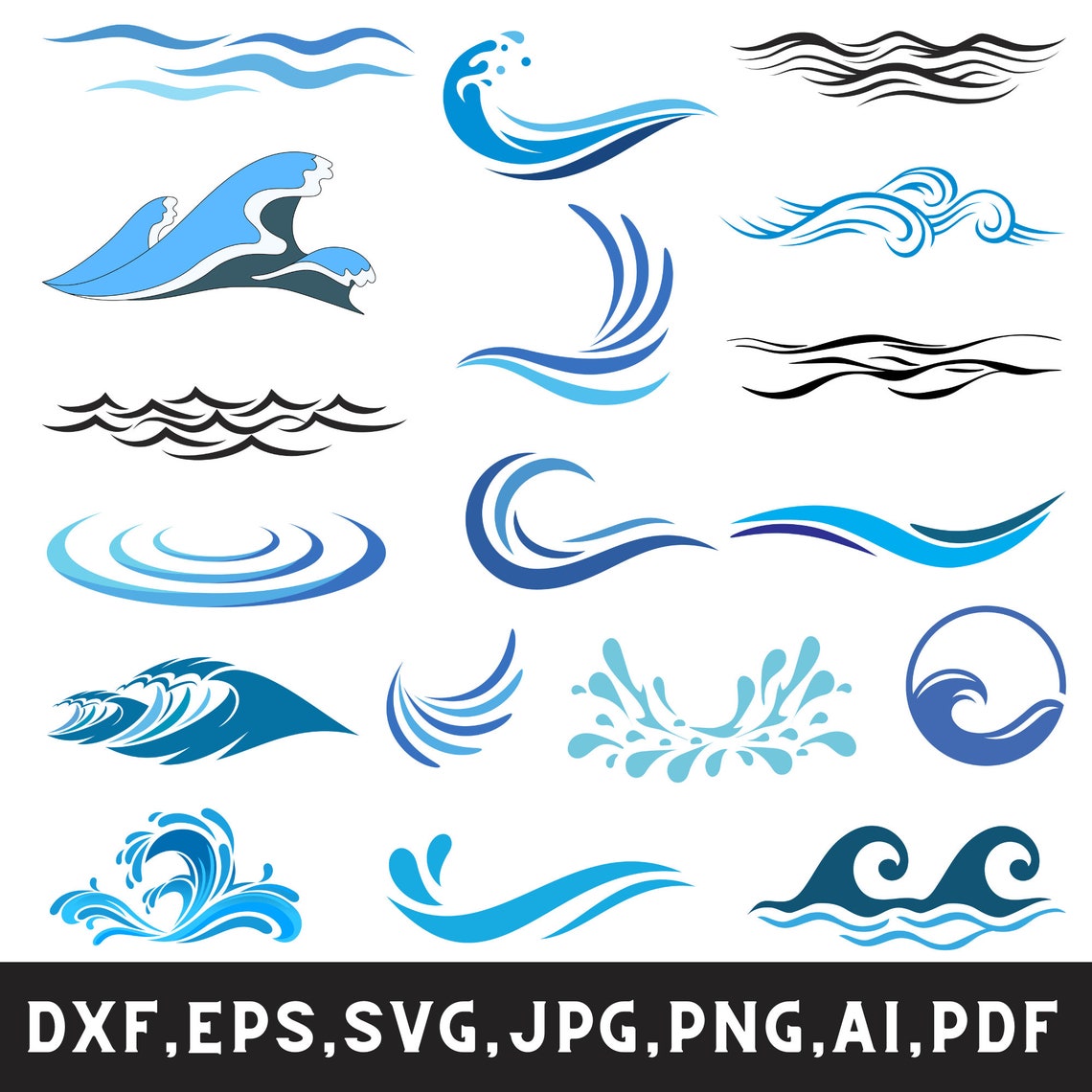Wave Svg Bundle, Water Waves Svg, Ocean Waves Svg, Drop Svg, Tidal ...