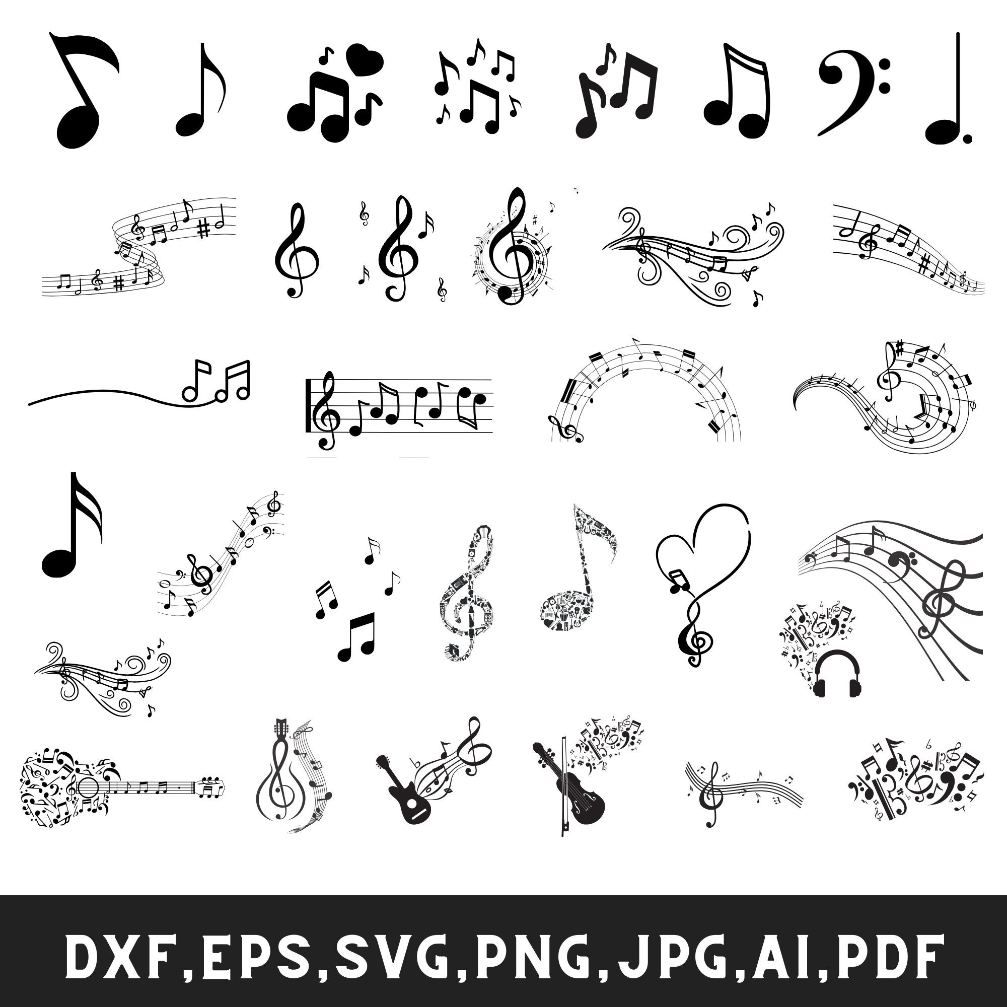 Music Notes Svg Bundle, Music Lover Svg Png, Musical Notes, Music Notes ...