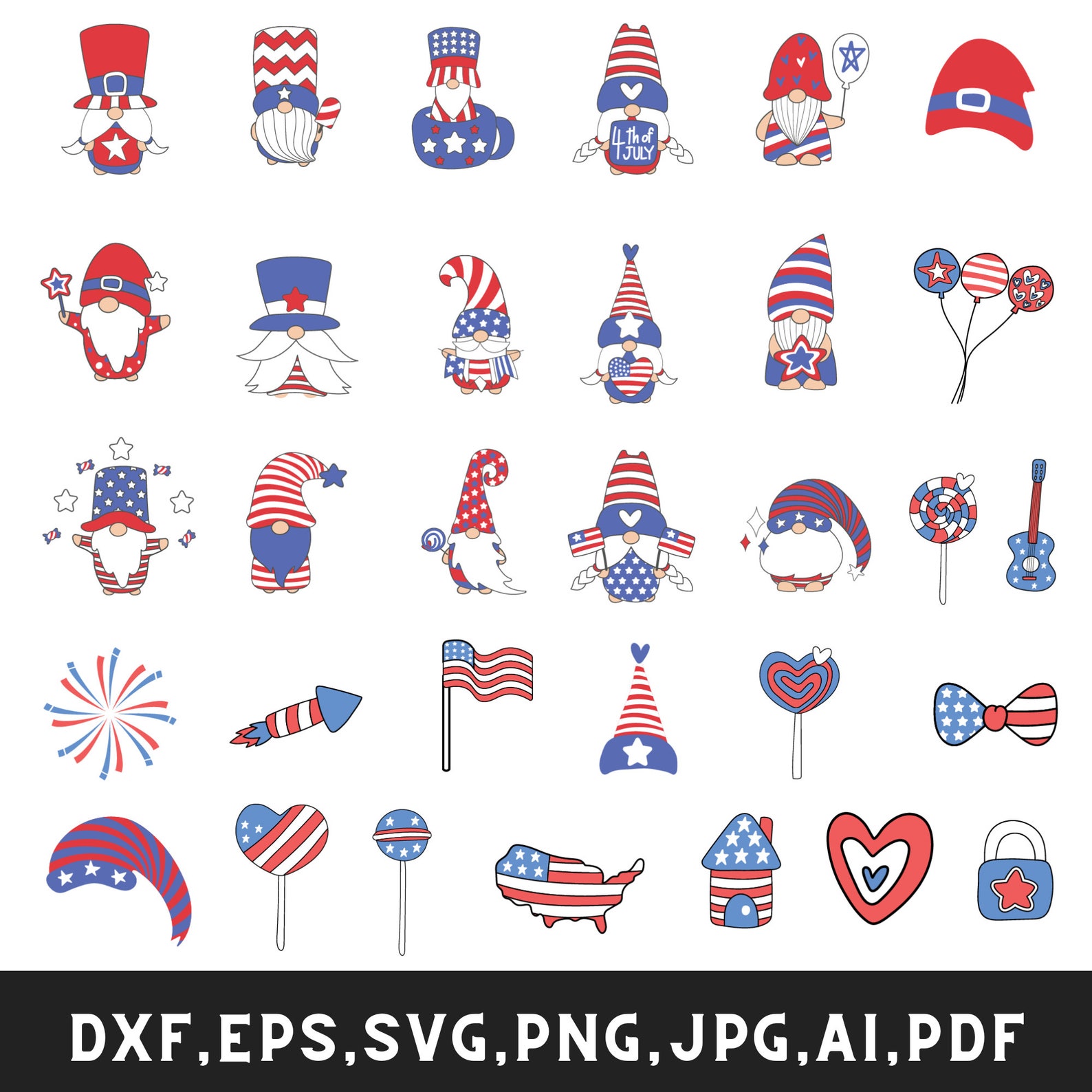 4th of July Gnome Svg Png, Patriotic Gnomes Svg Bundle, Independence ...