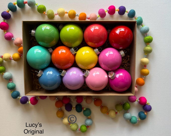 Set of 12 Hand-painted Colorful Christmas Ornaments Shatterproof Large ...