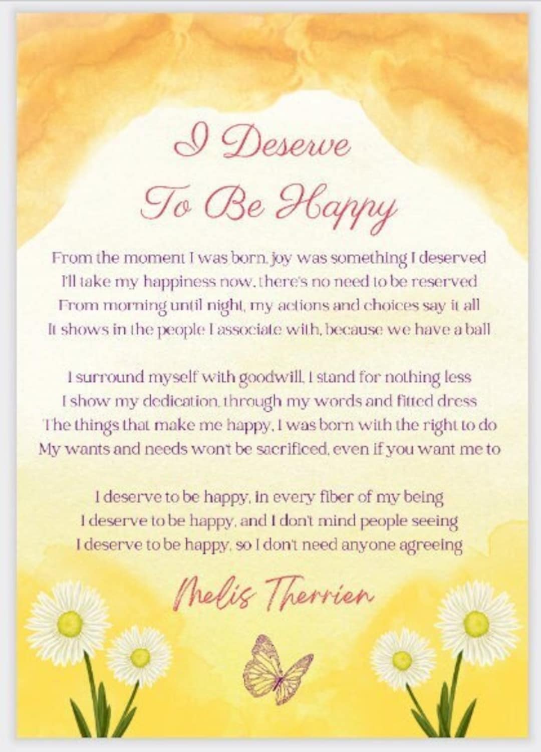 Self-care Printable Affirmation Poetry I Deserve to Be Happy - Etsy