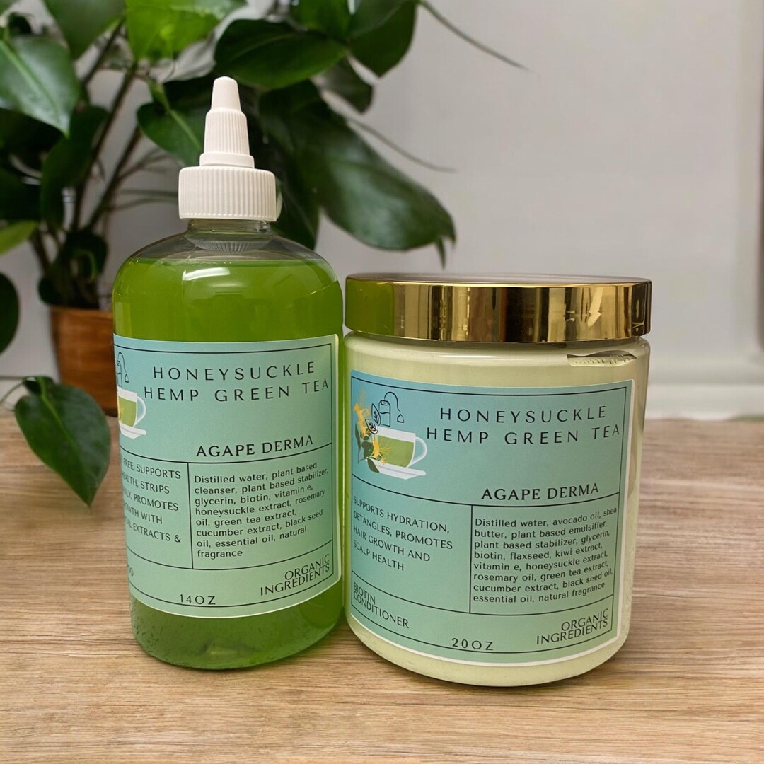 Honeysuckle Hemp Green Tea Biotin Natural Shampoo & Deep Conditioner ...