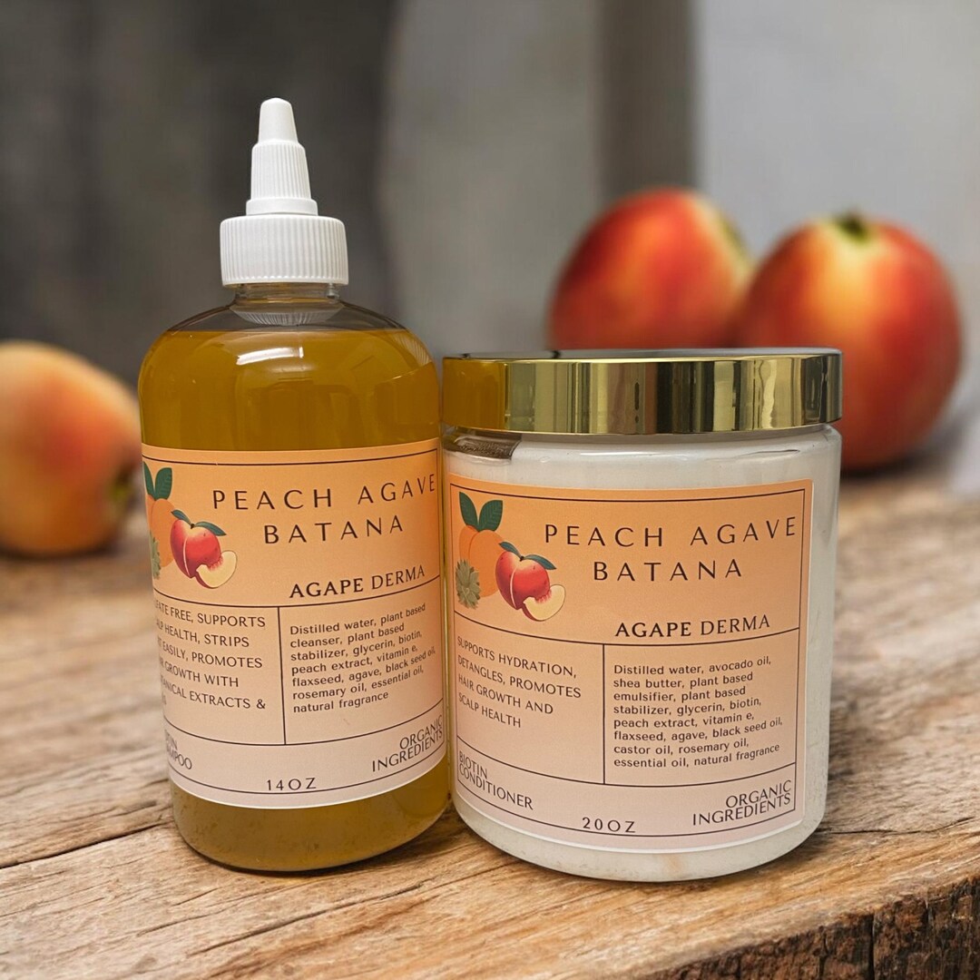 Peach Agave Batana Biotin Natural Shampoo & Deep Conditioner Set ...
