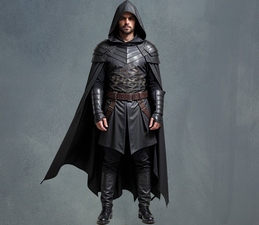 Genuine Black Leather Medieval Cloak Armor Handmade Gothic Cloak ...