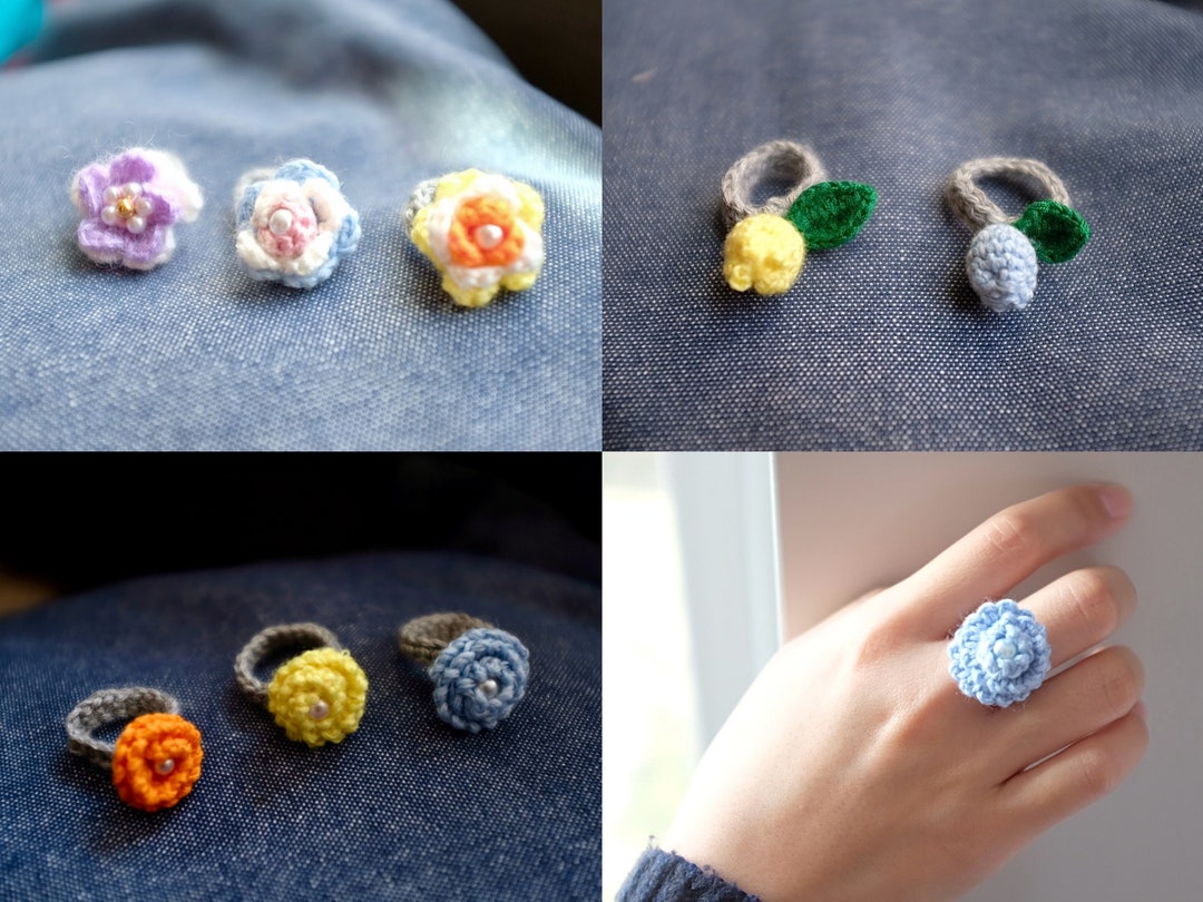Flower Metal Free Rings With Pearls/tulip Rings/handmade Micro Crochet ...