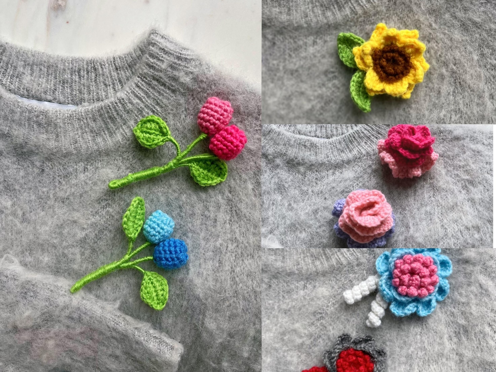 Crochet Flower Brooch/handmade Rose Brooch/micro Crochet Sunflower ...