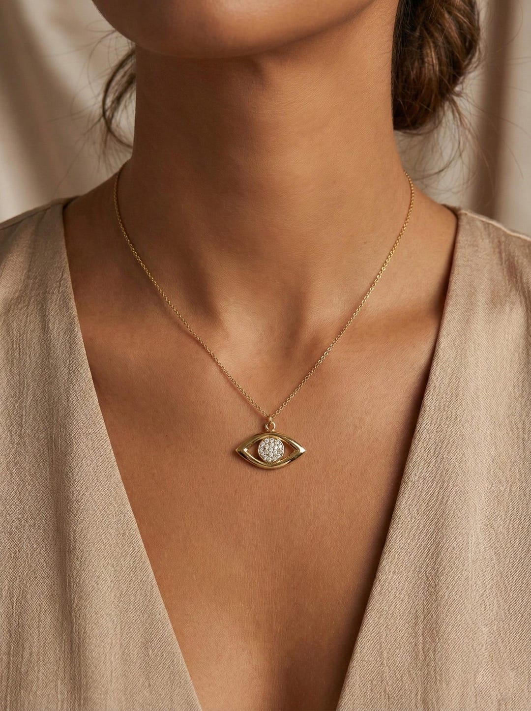 Gold Evil Eye Necklace • 18K Gold Plated Protective Amulet • Dainty ...