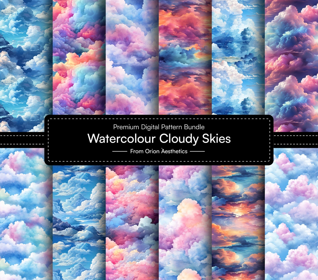 Watercolour Cloudy Skies/watercolor/seamless Clouds/printable Scrapbook ...
