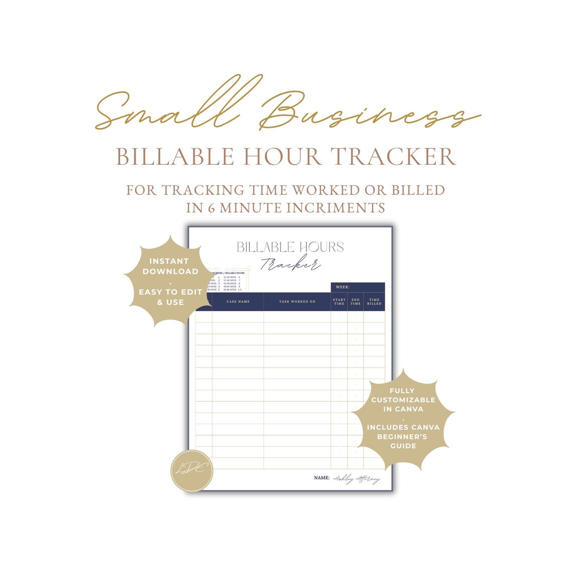 Billable Hours Worked Tracker Log - Printable PDF + Customizable ...