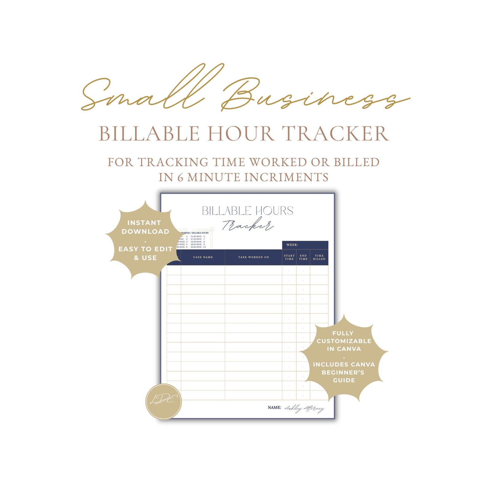 Billable Hours Worked Tracker Log - Printable PDF + Customizable ...