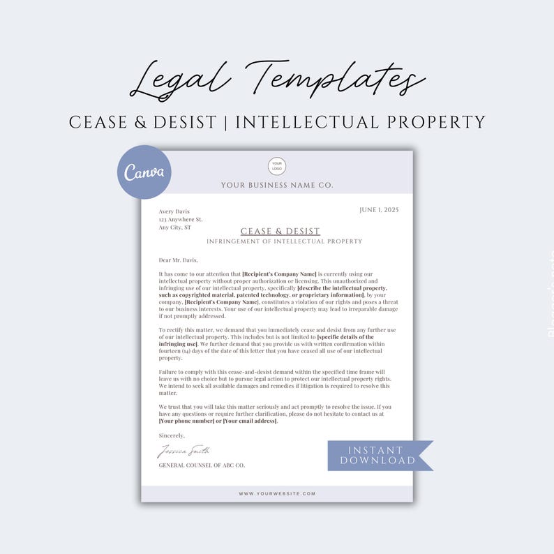 Cease and Desist Letter - Intellectual Property - Template Customizable ...