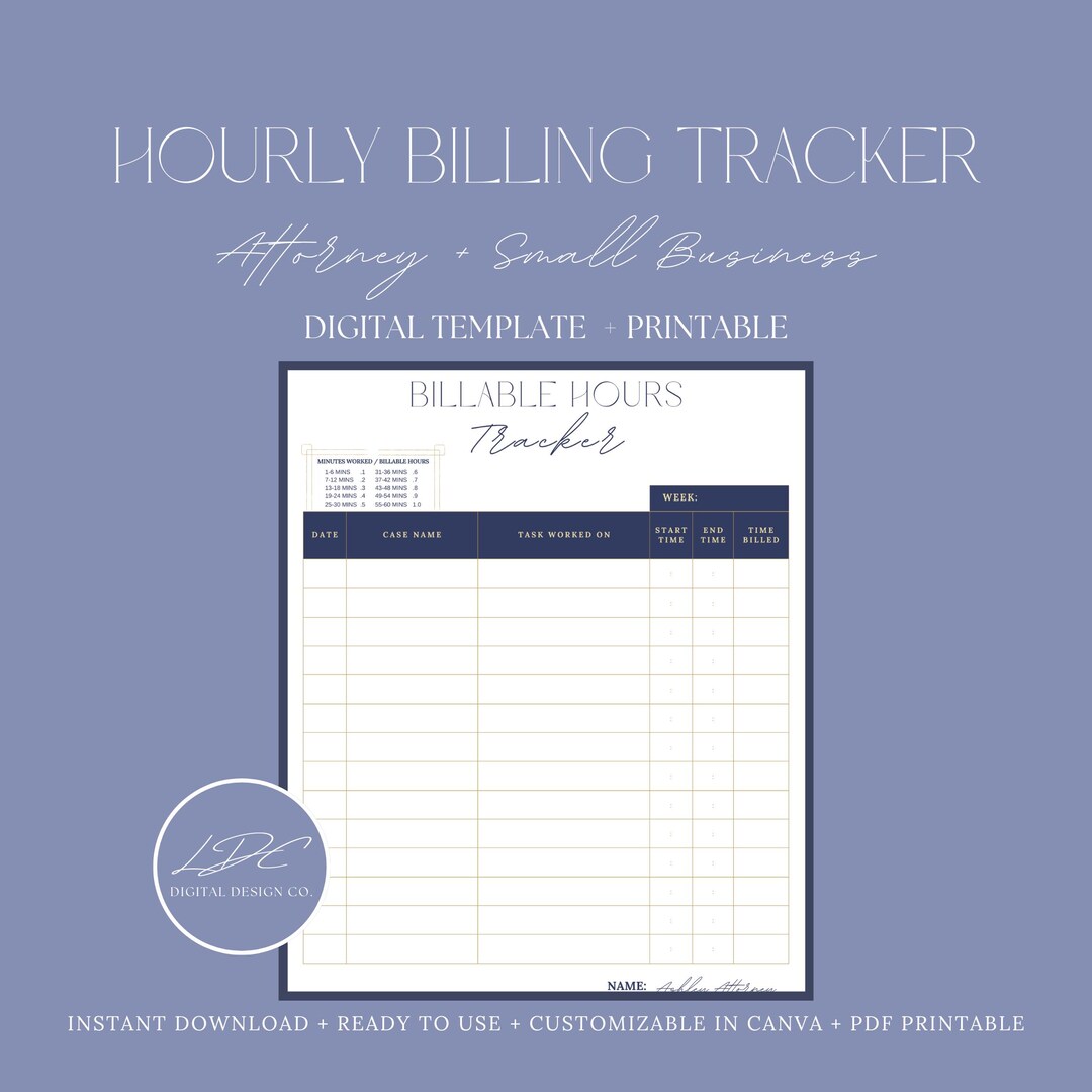 Billable Hours Worked Tracker Log Printable PDF Customizable Template ...