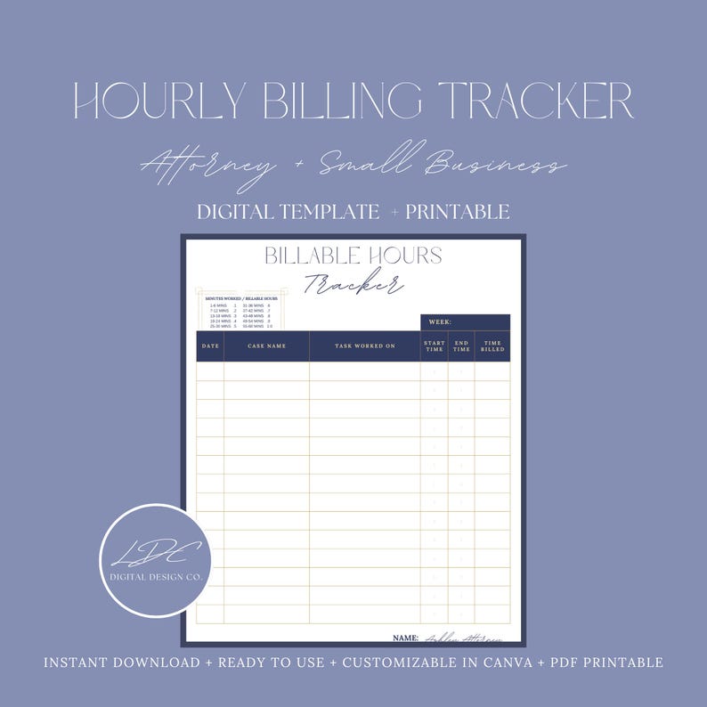 Billable Hours Worked Tracker Log Printable PDF Customizable Template ...