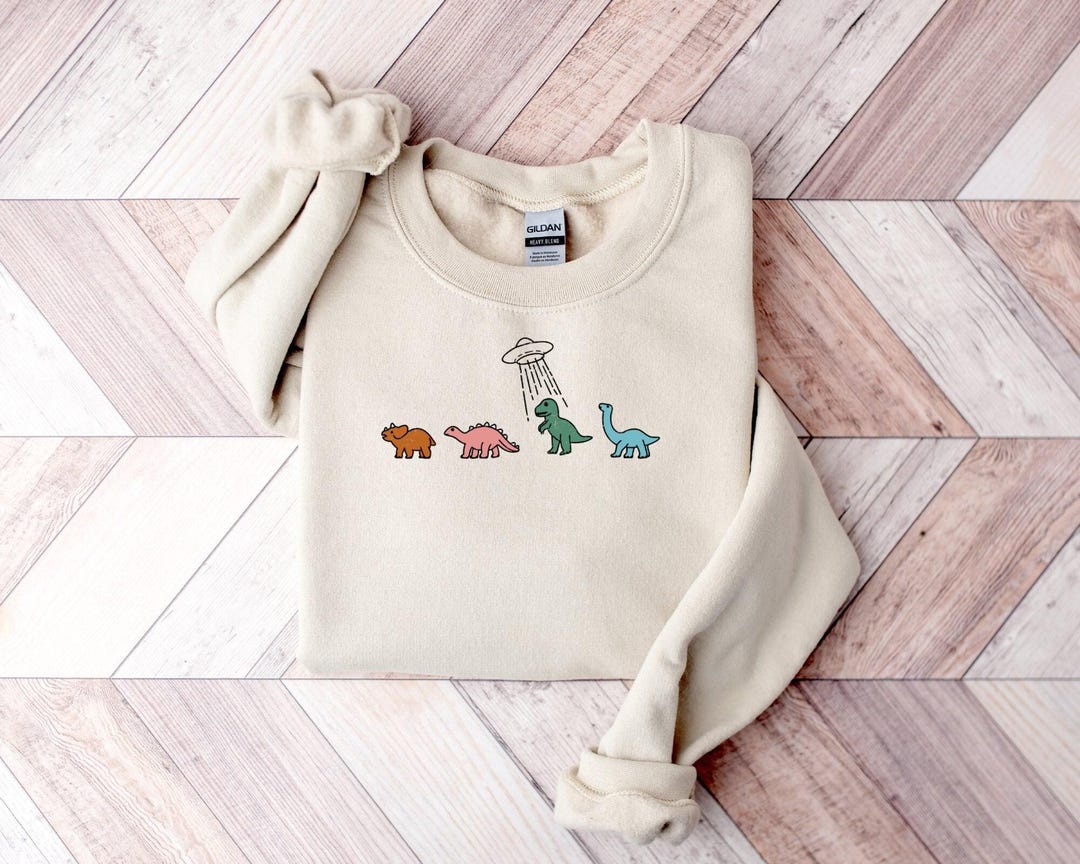 Distressed Dinosaur Alien Abduction Sweatshirt, UFO Dinosaur Crewneck ...