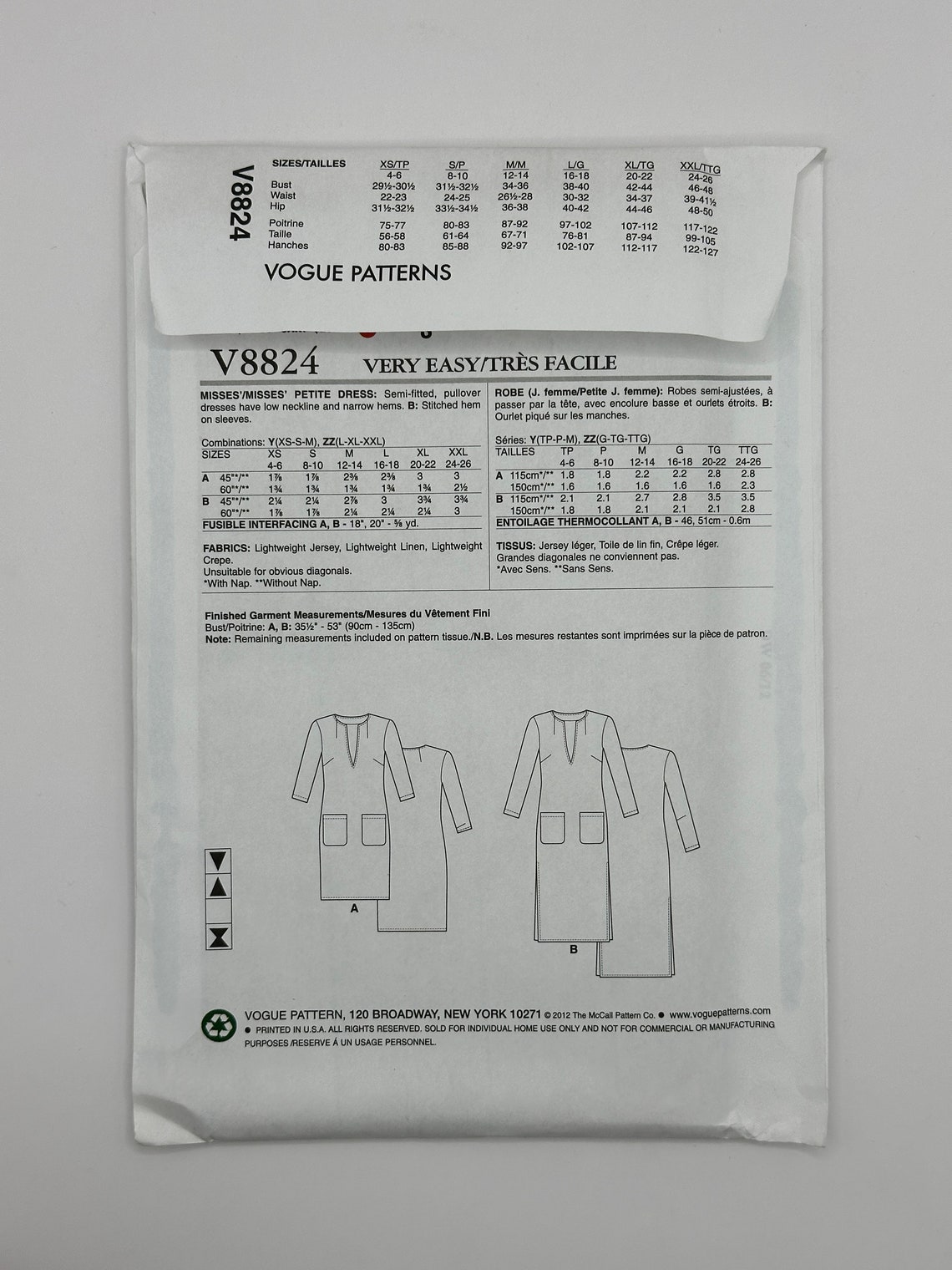 Vogue Very Easy Design Sewing Pattern V8824 (new, Unused) - Etsy