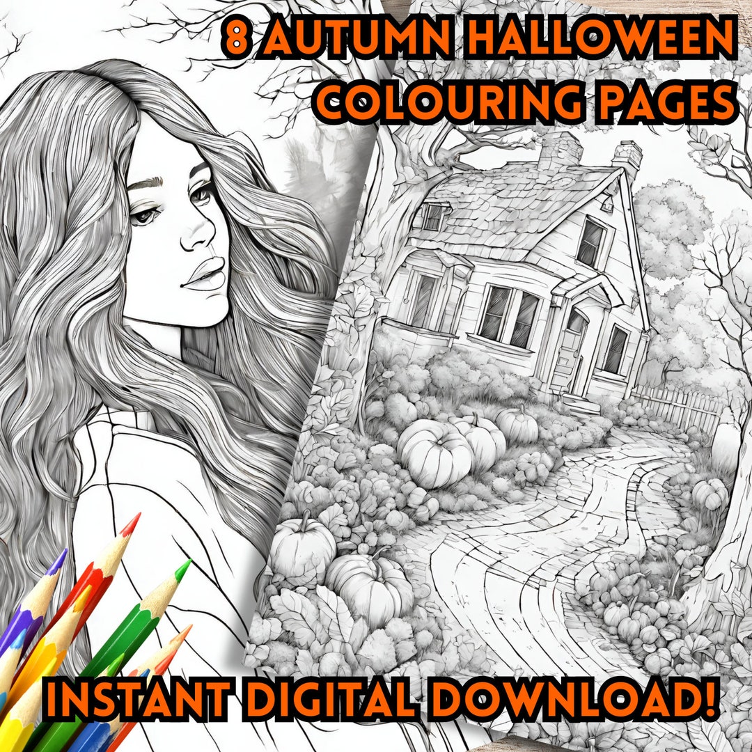 Printable Digital Autumn Halloween Colouring Pages Autumnal - Etsy