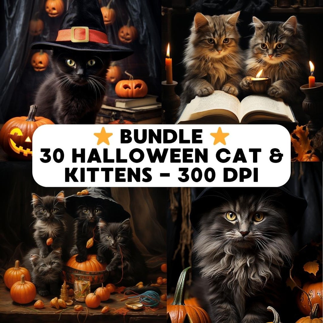 BUNDLE: 30 Adorable Halloween Digital Cards With Mischievous Cat ...