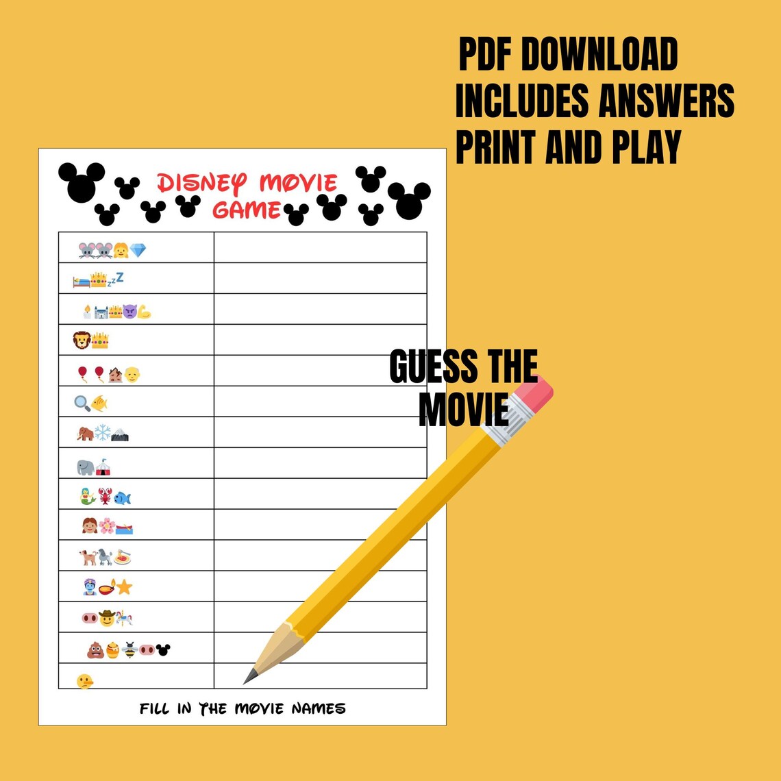 Emoji Disney Movie Game, Guess the Disney Movie, Emoji Game, Party Game ...