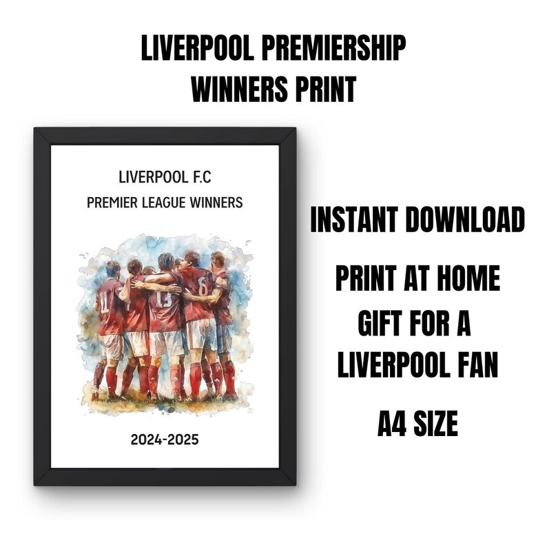Liverpool Premiership Winners Poster 2025: Football Fan Gift (digital ...