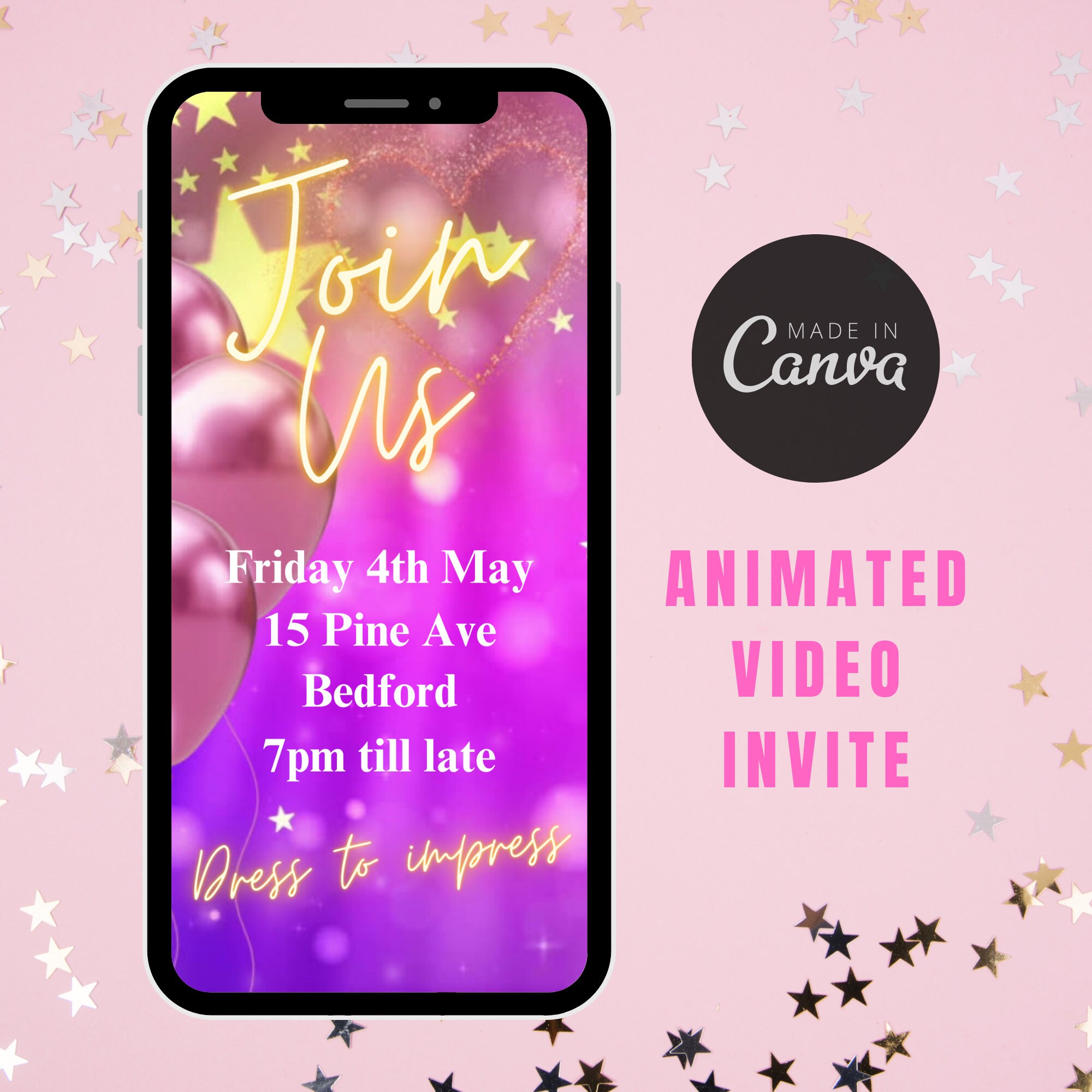 Animated Birthday Invitation, Instant Download Invite, Editable Pink ...